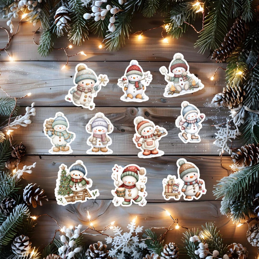 Snowman Sticker Bundle – Winter Holiday Laminated Vinyl, Scrapbook ...