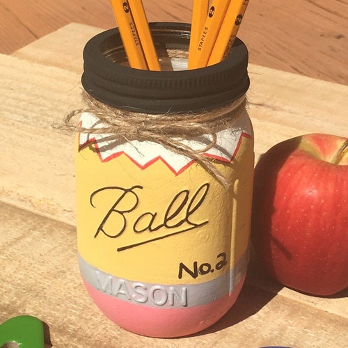 School Theme Mason Jars Teacher Gift Mason Jar Painted - Etsy