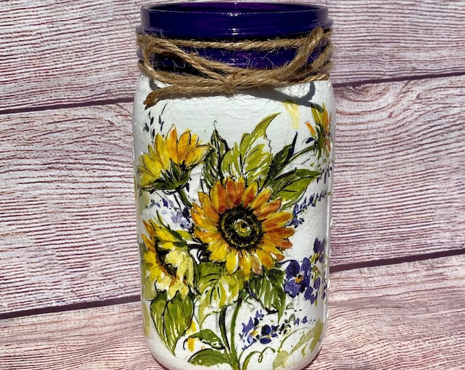 Sunflower Mason Jar/mason Jar Centerpieces/ball Mason Jars/decoupage ...