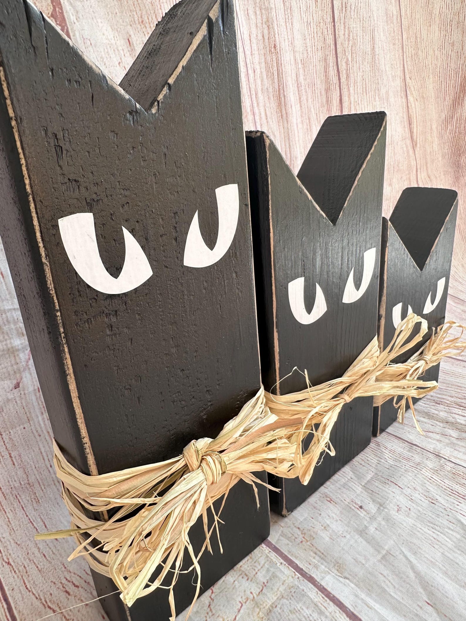 Black Cat White Eyes Wooden Blocks/set of 3 Black Cats Halloween ...