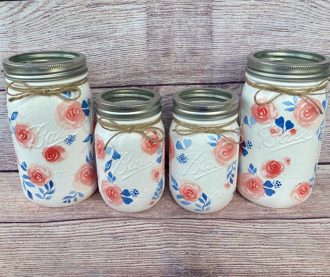 Decoupage Mason Jar/floral Minimalist Watercolor/ Decoupaged Decor ...