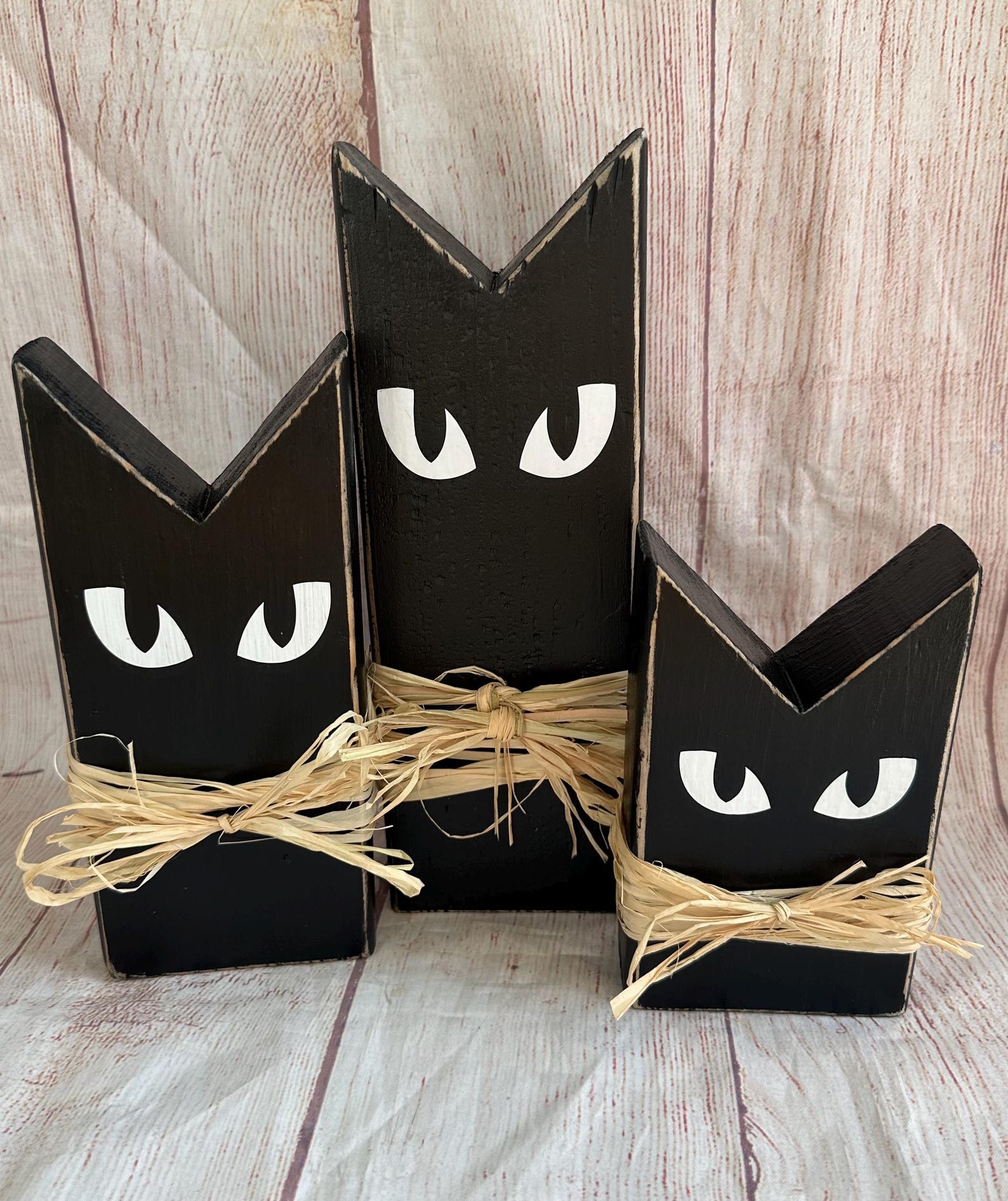 Black Cat White Eyes Wooden Blocks/set of 3 Black Cats Halloween ...