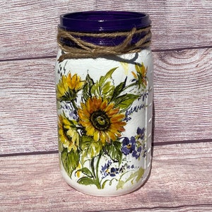 Sunflower Mason Jar/mason Jar Centerpieces/ball Mason Jars/decoupage ...