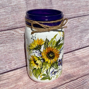 Sunflower Mason Jar/mason Jar Centerpieces/ball Mason Jars/decoupage ...