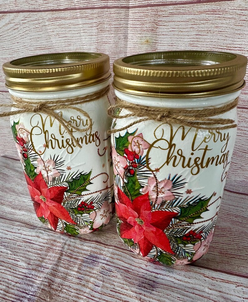 Merry Christmas Decoupage Jar/decoupaged Mason Jars/christmas Gifts for ...