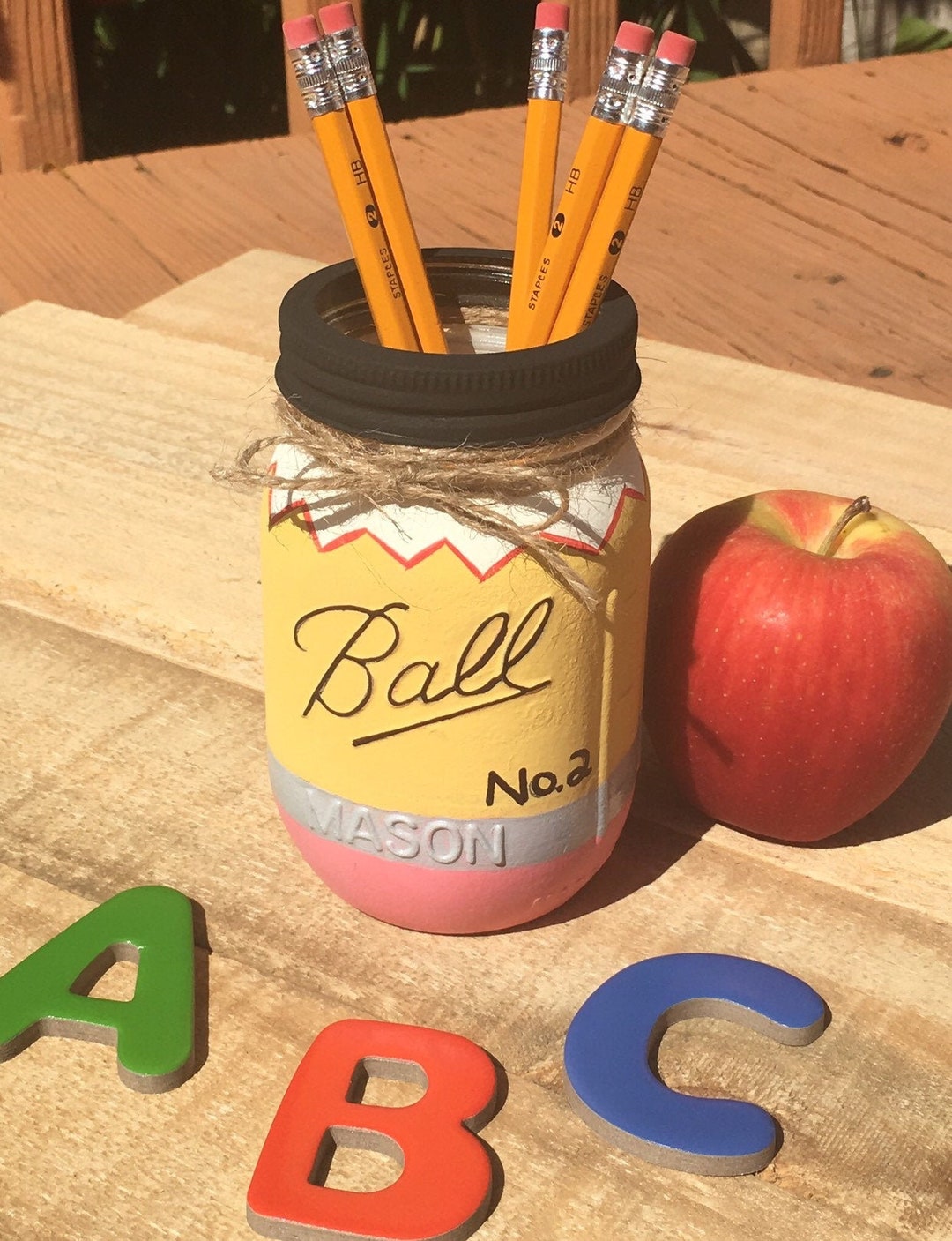 Back to School Mason Jar/mason Jar Pencil Holder/handmade Teacher Gifts ...