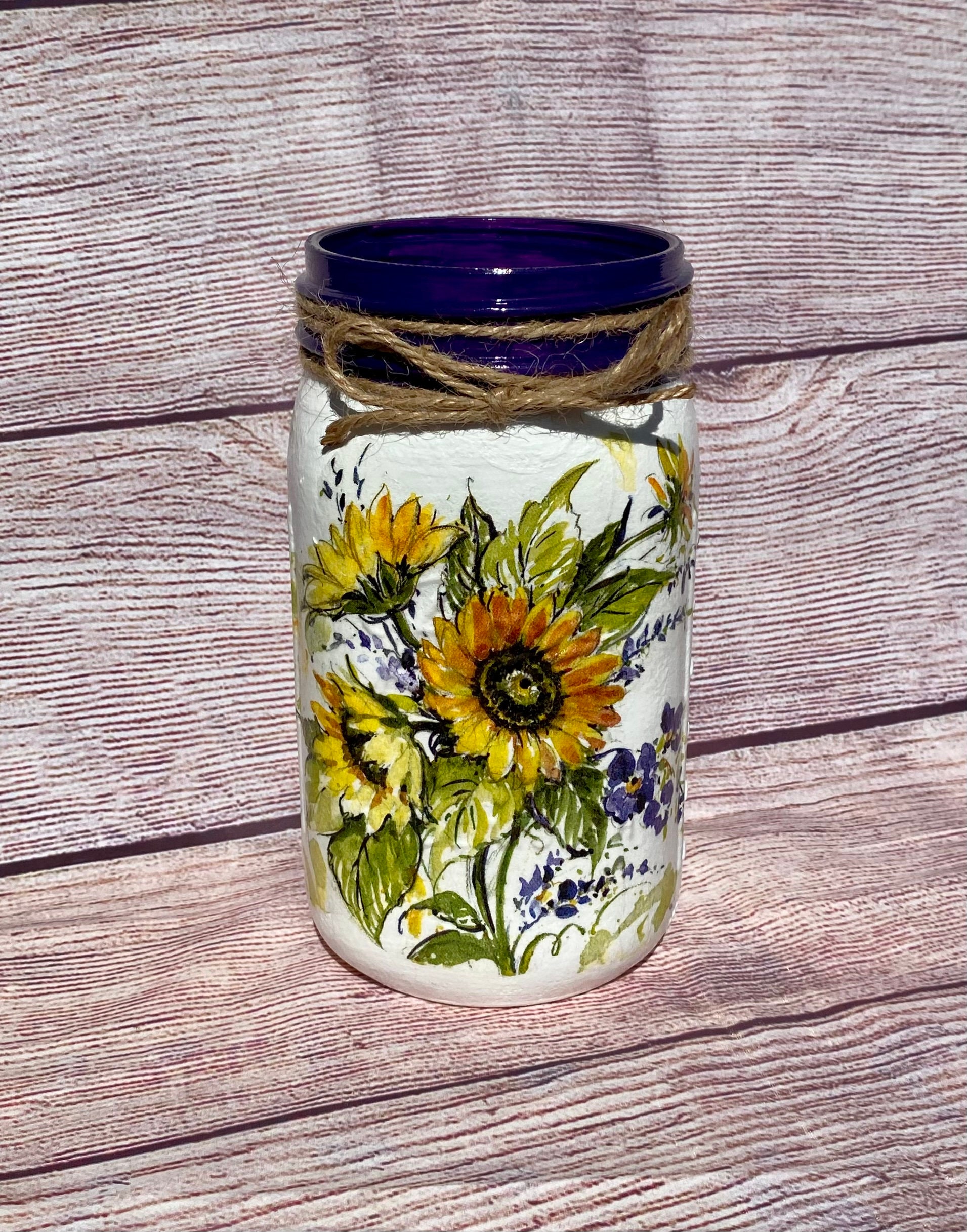 Sunflower Mason Jar/mason Jar Centerpieces/ball Mason Jars/decoupage ...