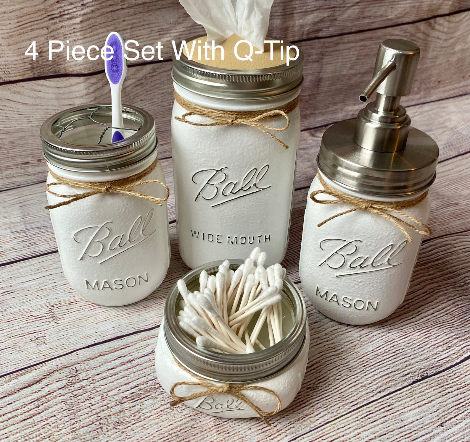 Mason Jar Bathroom Set//bathroom Mason Jars//mason Jar Decor// - Etsy