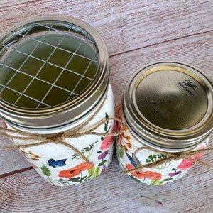 Decoupage Mason Jars/wildflowers and Butterflies/decoupaged Jars/mother ...