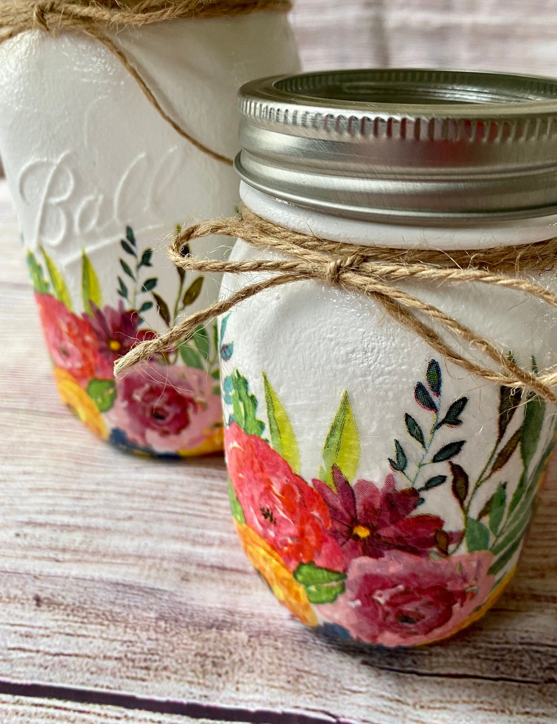 Decoupage Mason Jars/ Decoupage Home Decor/ Decoupage Glass | Etsy
