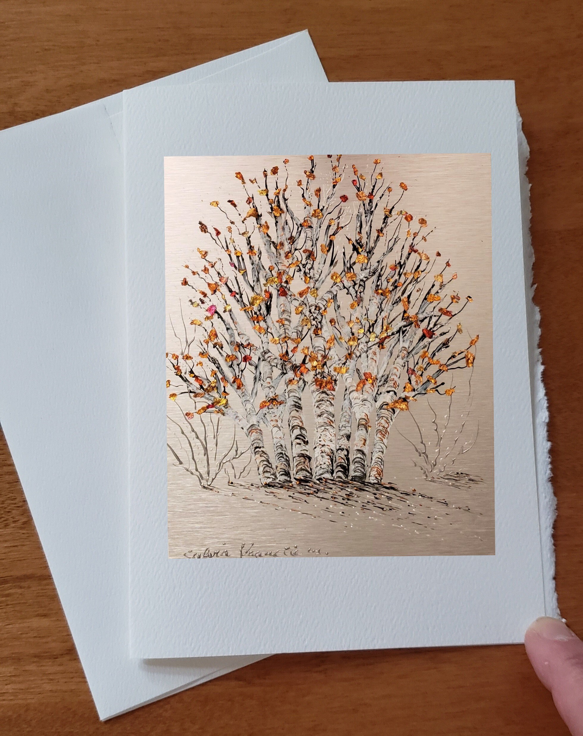 Forest Birthday Card Birch Trees With Gold Foliage Bronze Foliage A ...