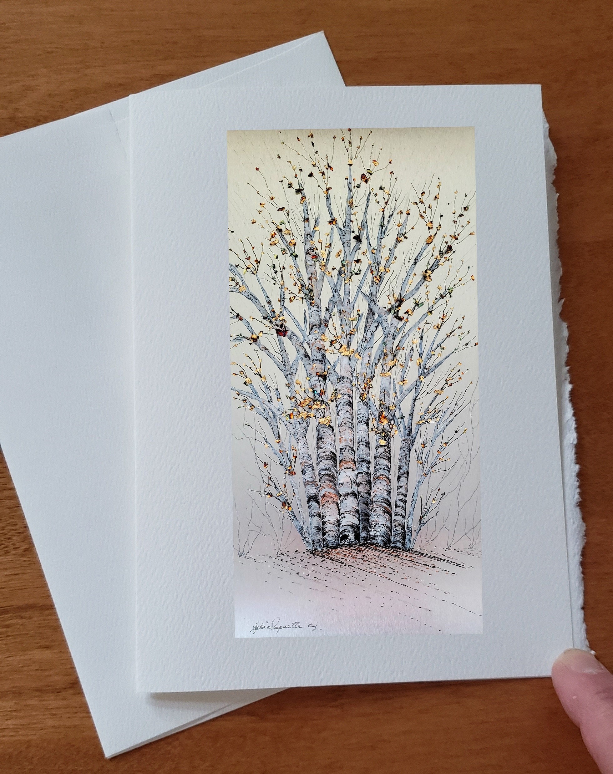 Forest Birthday Card Birch Trees With Gold Foliage Bronze Foliage A ...