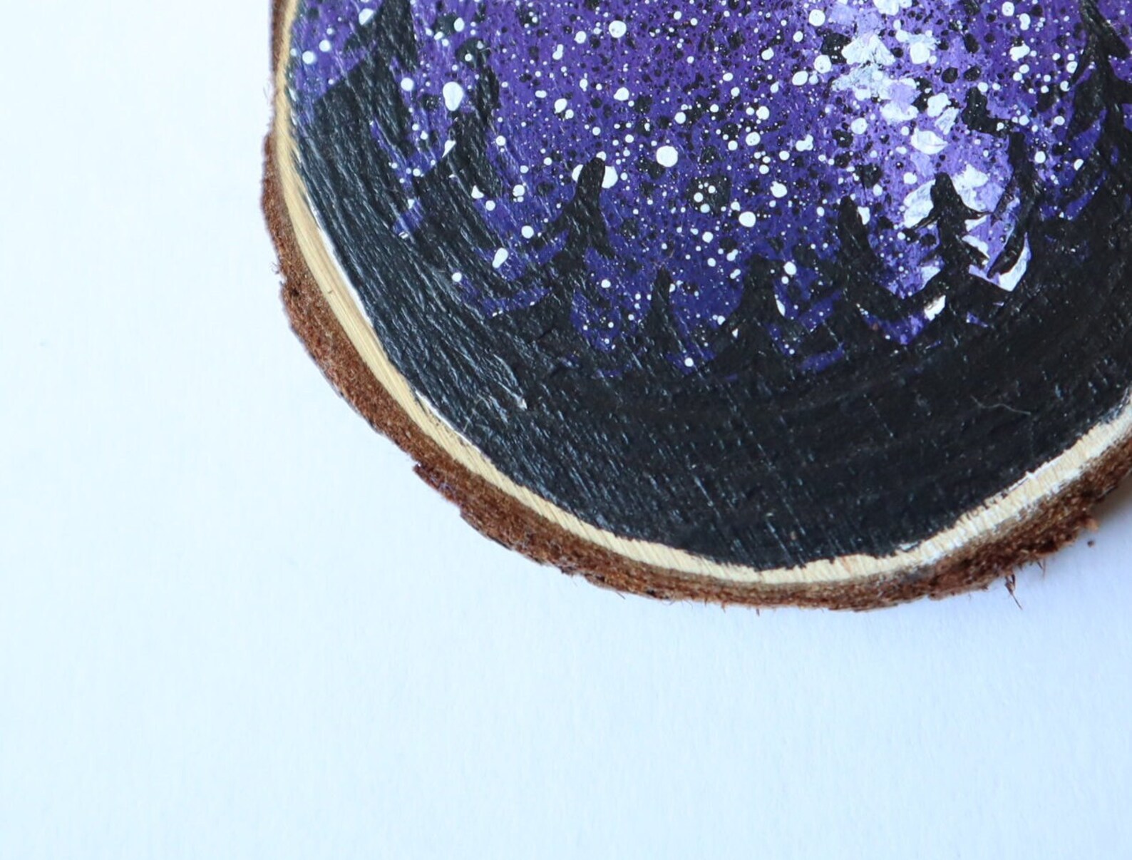 Wood Slice Painting, Wood Slice Ornament, Landscape, Evergreen Trees ...