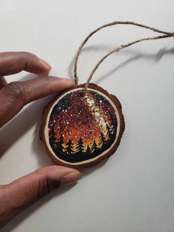 Wood Slice Painting Wood Slice Ornament Evergreen Trees | Etsy