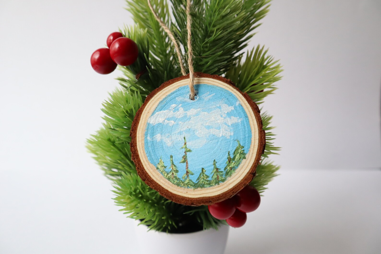 Wood Slice Painting, Evergreen Trees, Starry Night Sky, Forest ...