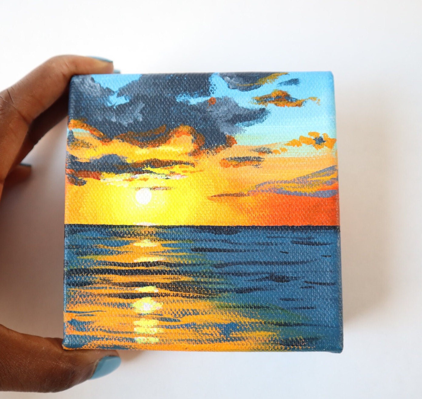 Mini Sunset Seascape Painting, Mini Sea Painting, Coastal Painting ...