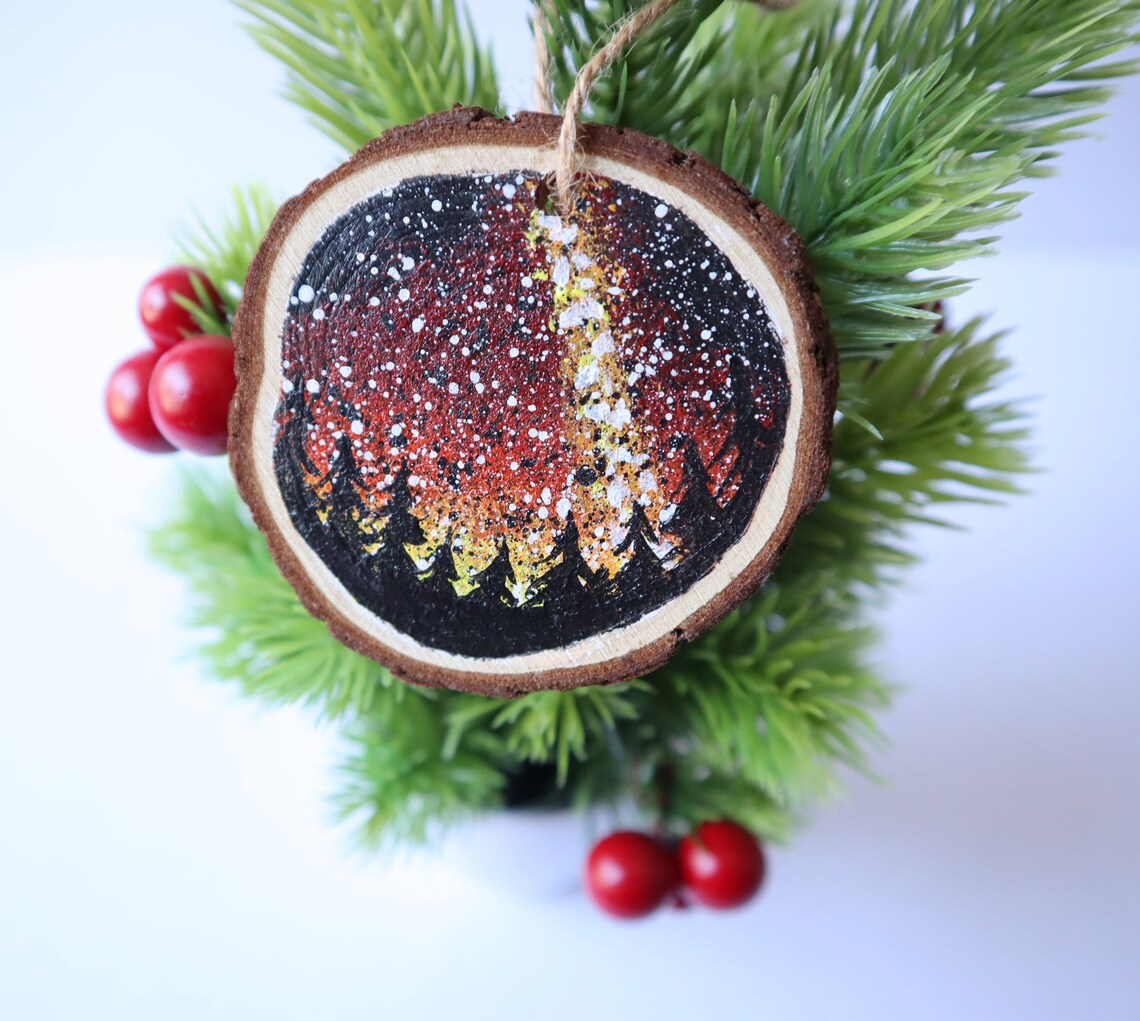 Wood Slice Painting Wood Slice Ornament Evergreen Trees - Etsy