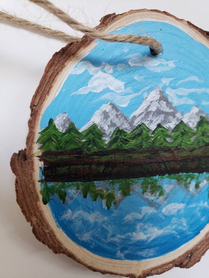 Wood slice painting Wood slice ornament Landscape | Etsy