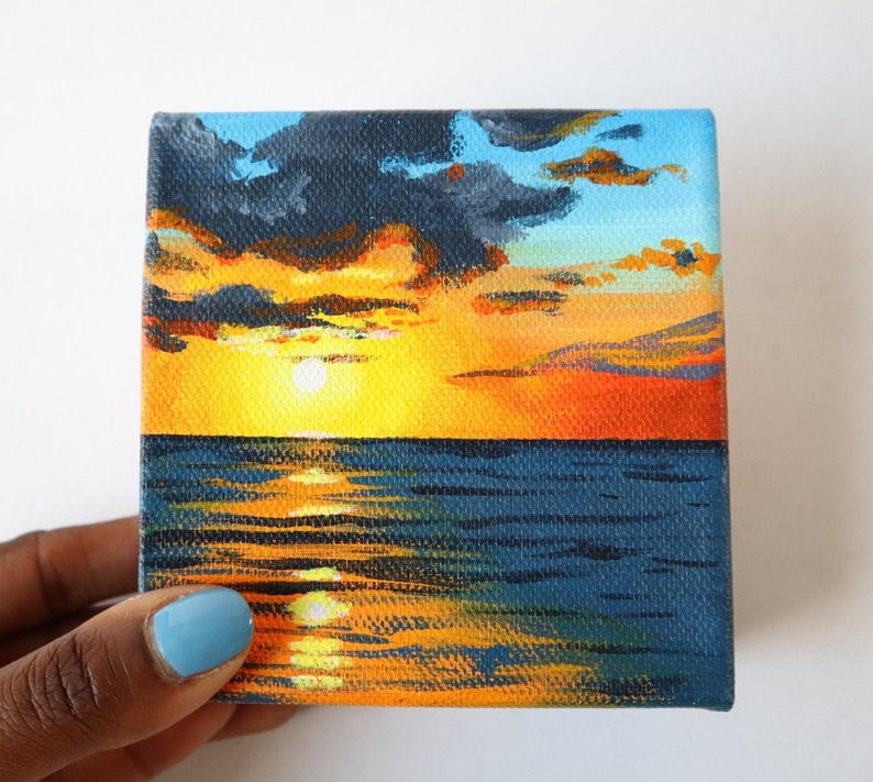 Mini Sunset Seascape Painting, Mini Sea Painting, Coastal Painting ...