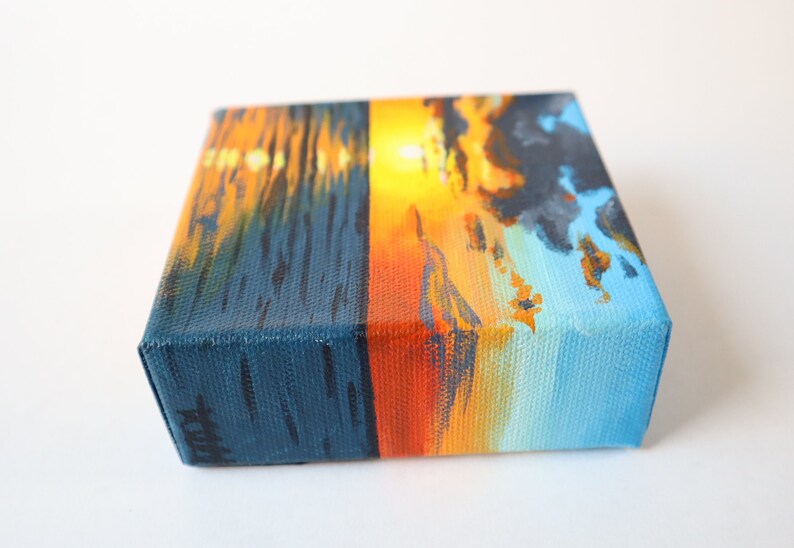 Mini Sunset Seascape Painting, Mini Sea Painting, Coastal Painting ...