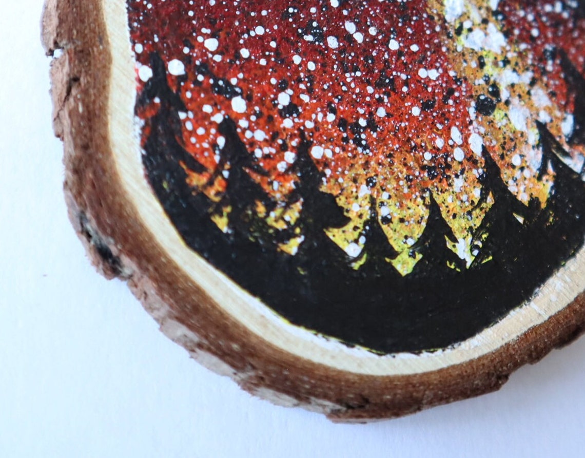 Wood Slice Painting Wood Slice Ornament Evergreen Trees - Etsy