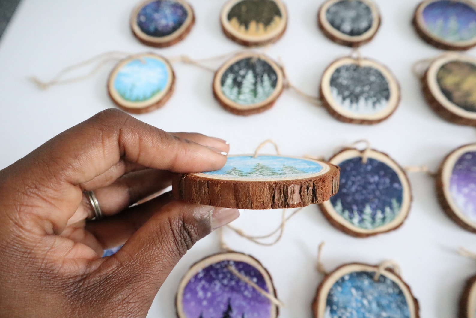 Wood Slice Painting, Evergreen Trees, Starry Night Sky, Forest ...