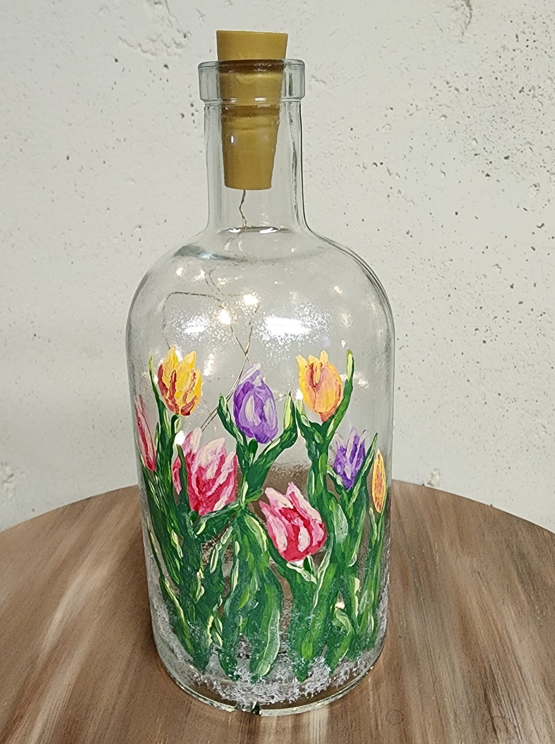 Glass Bottle, Lights, Hand Painted, Spring, Flowers, Cardinal ...