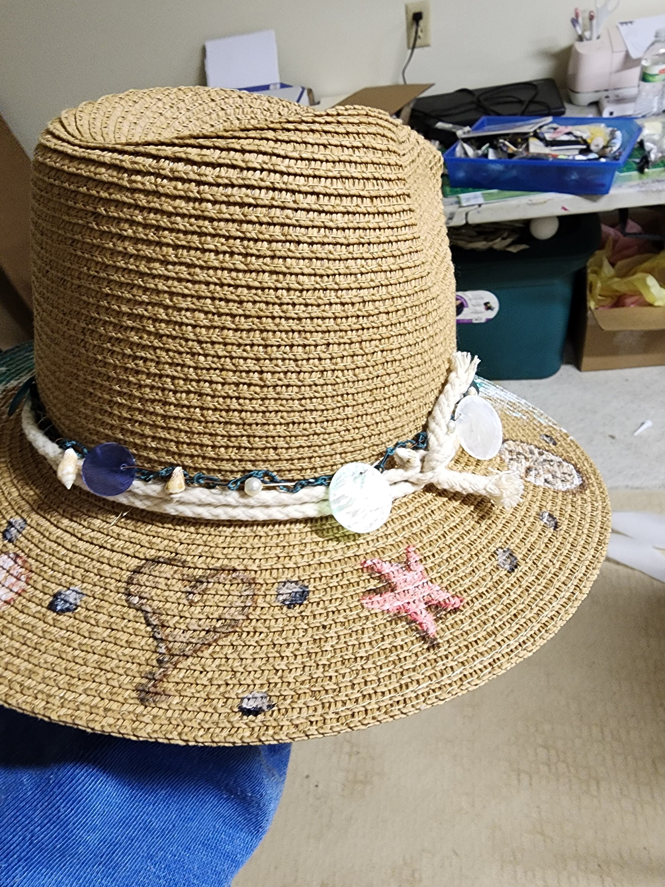 Custom Painted Sun Hat Straw Beach Water and Seashell Custom Hand ...