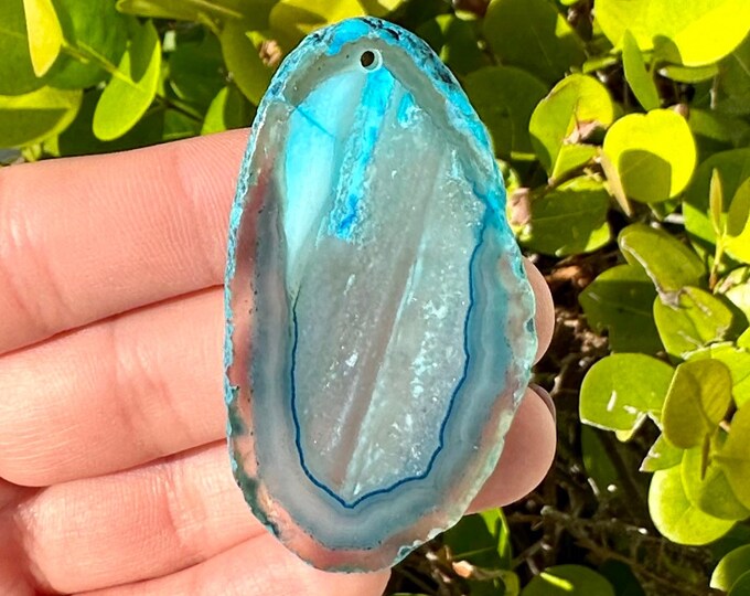 Blue Striped Agate Freeform Slab Gemstone Pendant Focal Bead Size 40 ...