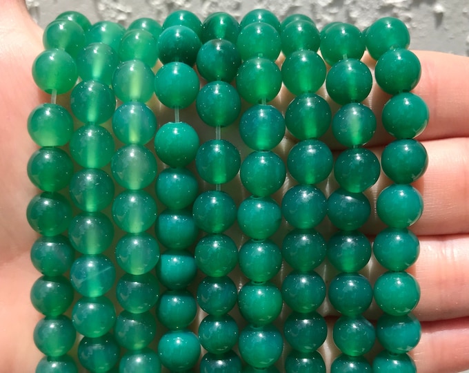 Green Agate Beads | Round Natural Gemstone Loose Beads | Sold by 15 ...