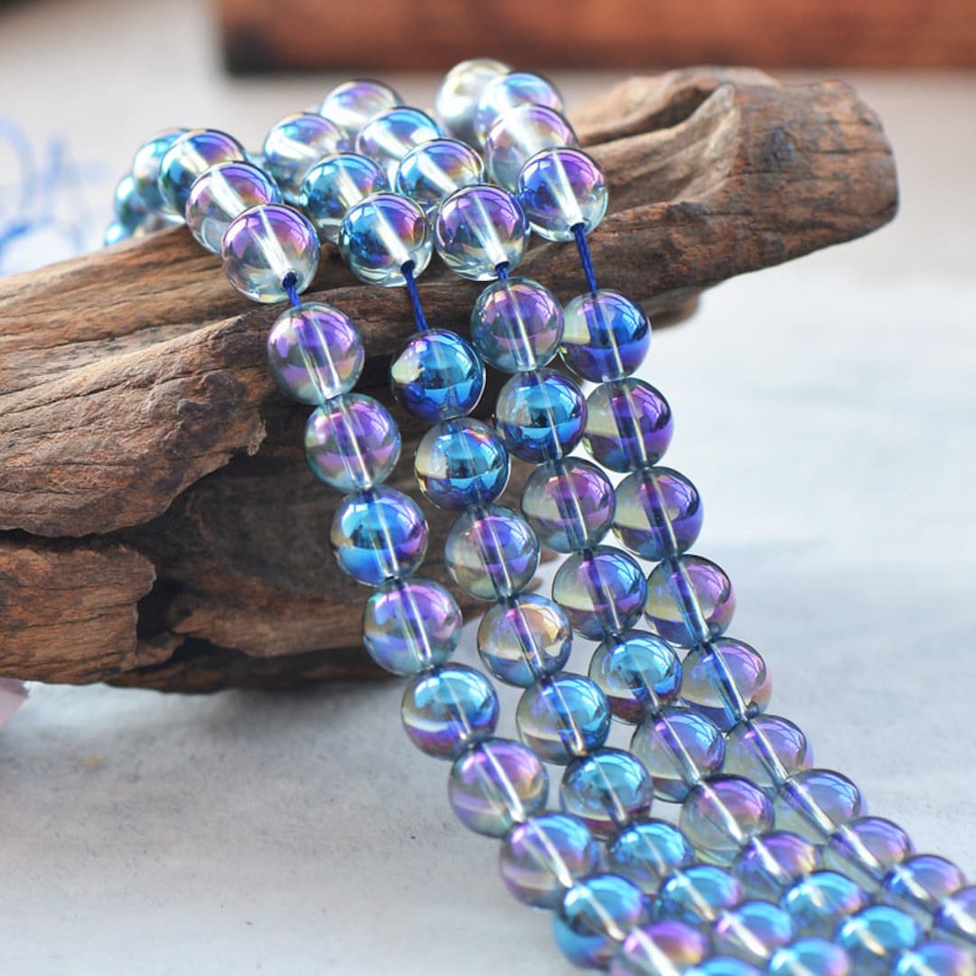 Natural Glossy Blue Angel Aura Quartz Gemstone Round Beads | Grade A ...