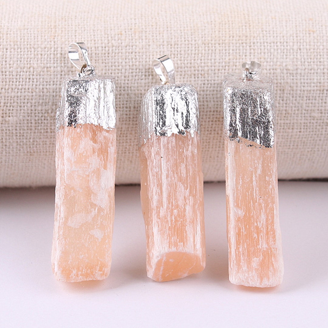 Pink Gypsum Pendant Silver Edged Natural Gemstone Loose Pendant Bead ...