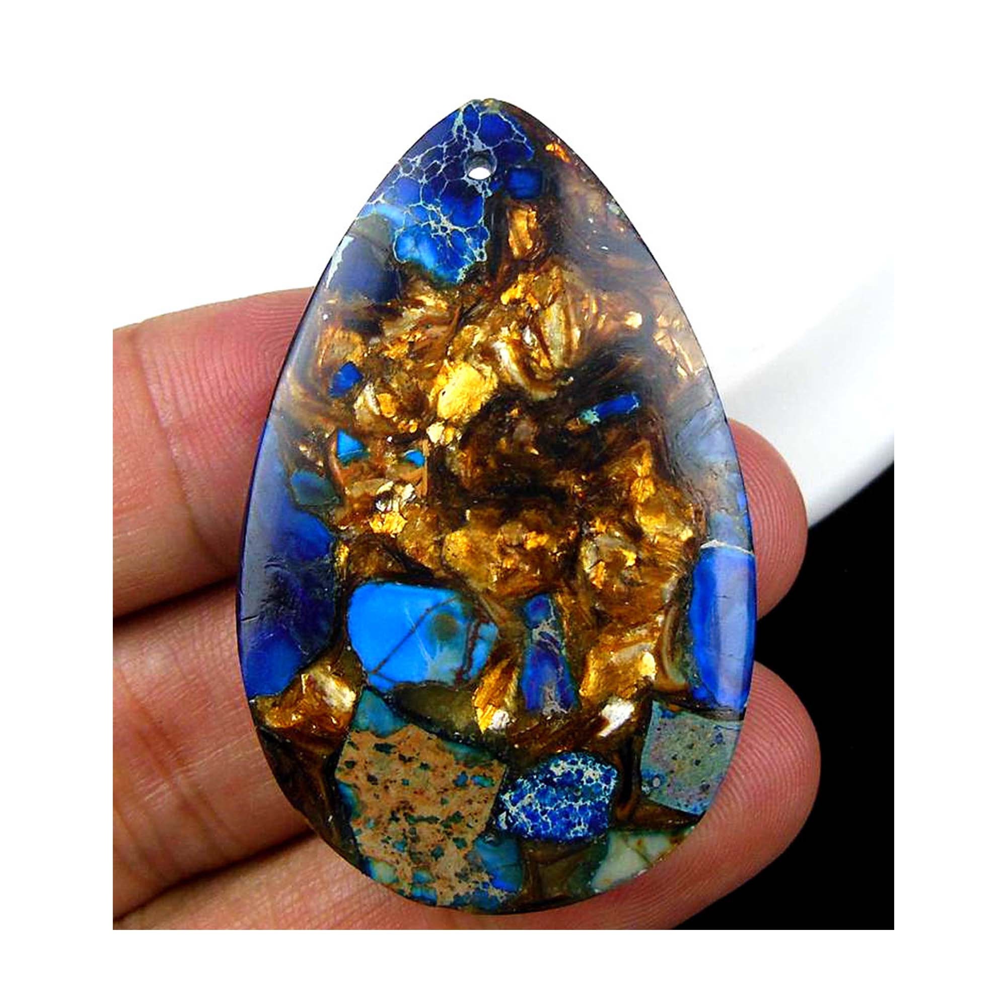 Blue Brown Sea Sediment Jasper Bronzite Teardrop Gemstone Pendant Focal ...