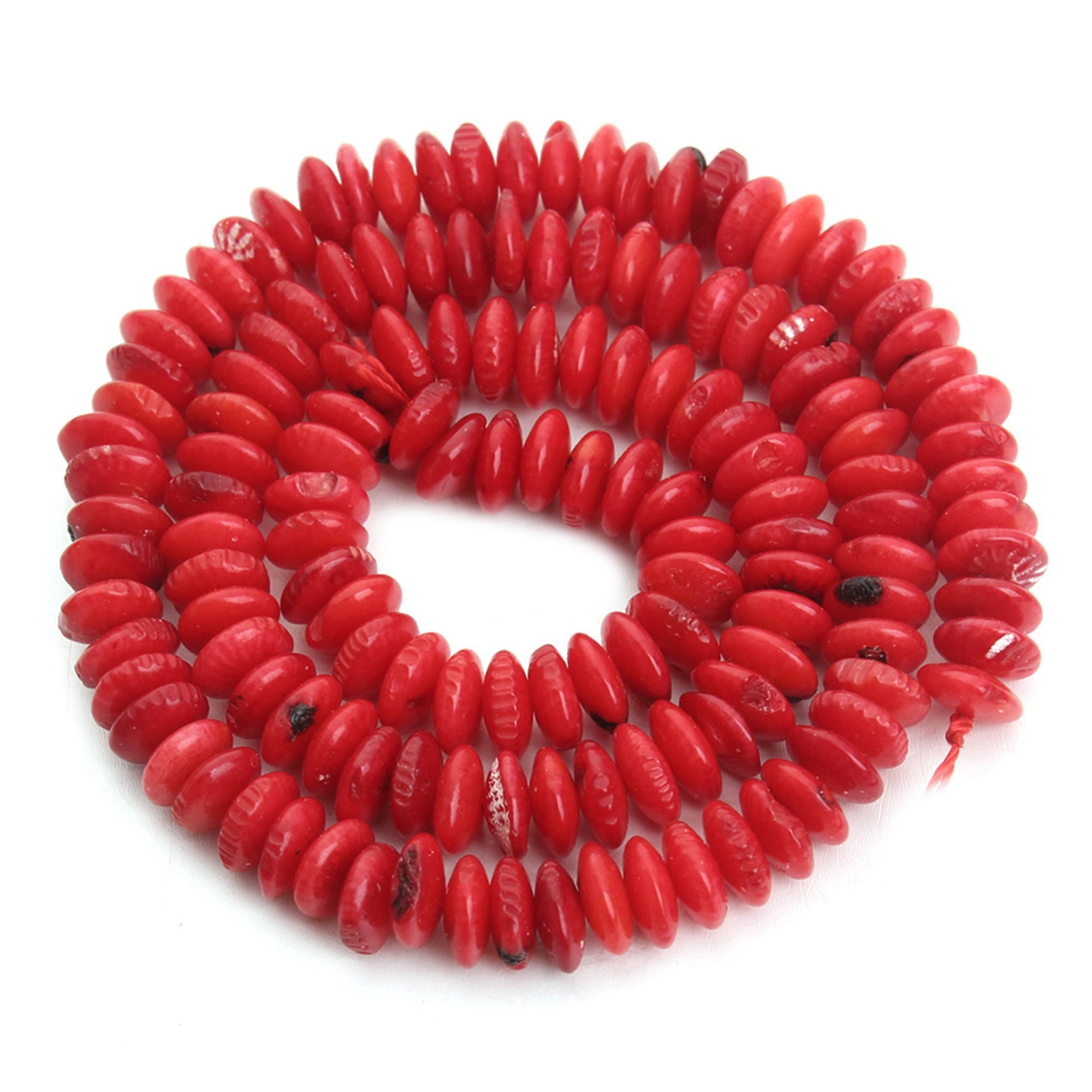 Red Coral Rondelle Beads | Natural Gemstone Loose Beads | Sold by 15 ...