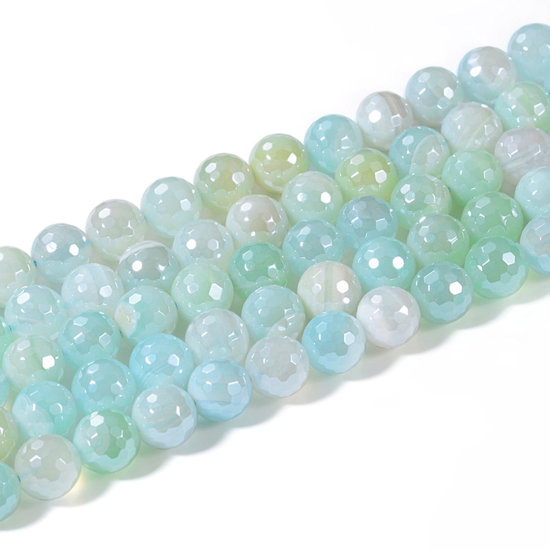 AA Grade Natural Light Blue Agate Gemstone Plated Faceted Round Beads ...