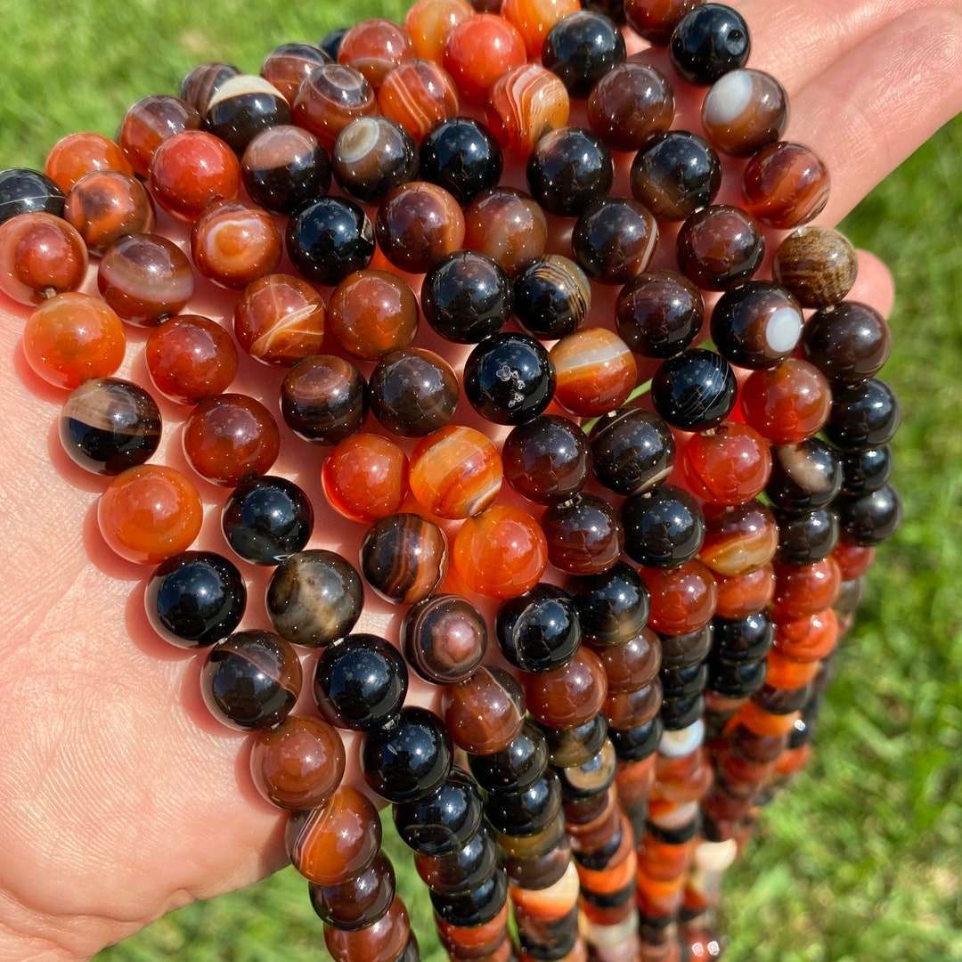 Natural Brown Red Stripe Agate Gemstone Round Beads Sold by 15 Inch ...