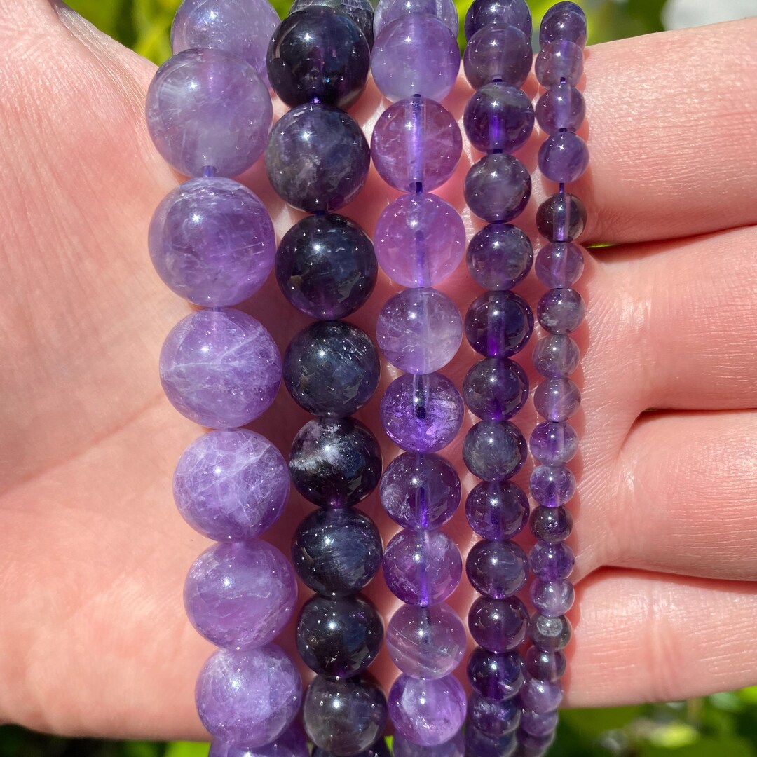 Grade A Natural Purple Amethyst Gemstone Round Beads | Sold by 15 Inch ...