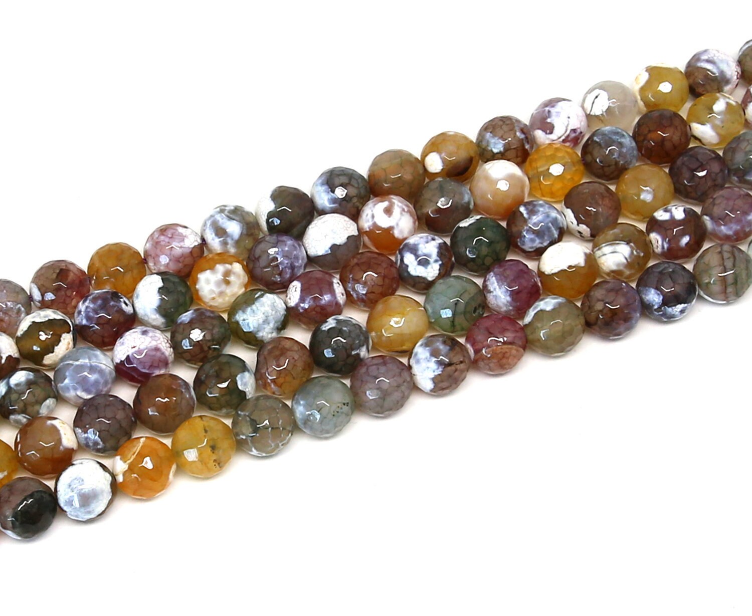 Fire Agate Beads | Multi Color | Faceted Round Natural Gemstone Loose ...