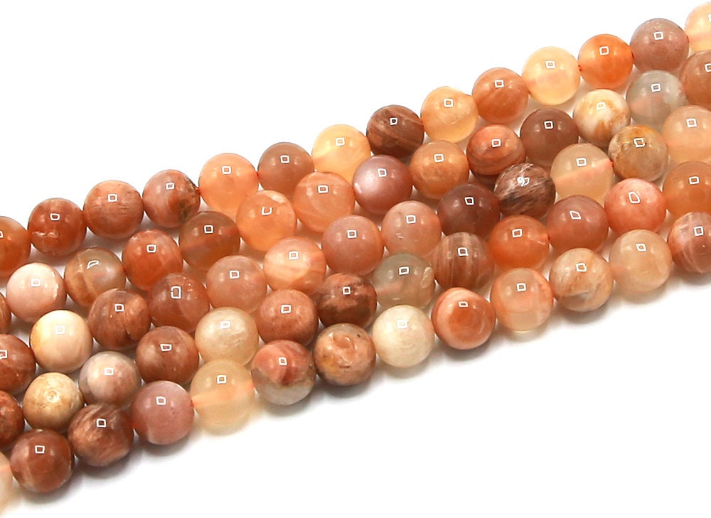 Peach Moonstone Beads | Grade A | Round Natural Gemstone Loose Beads ...
