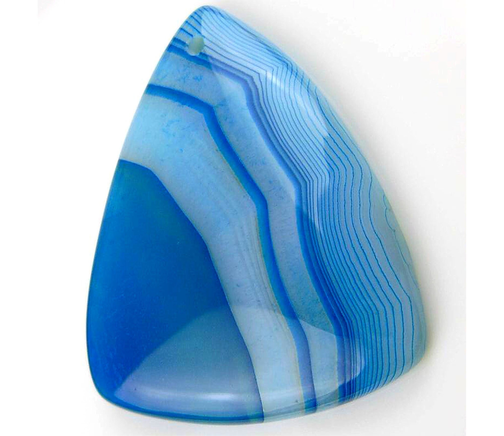 Blue Stripes Agate Triangle Gemstone Pendant Focal Bead 46x38x6mm V87697