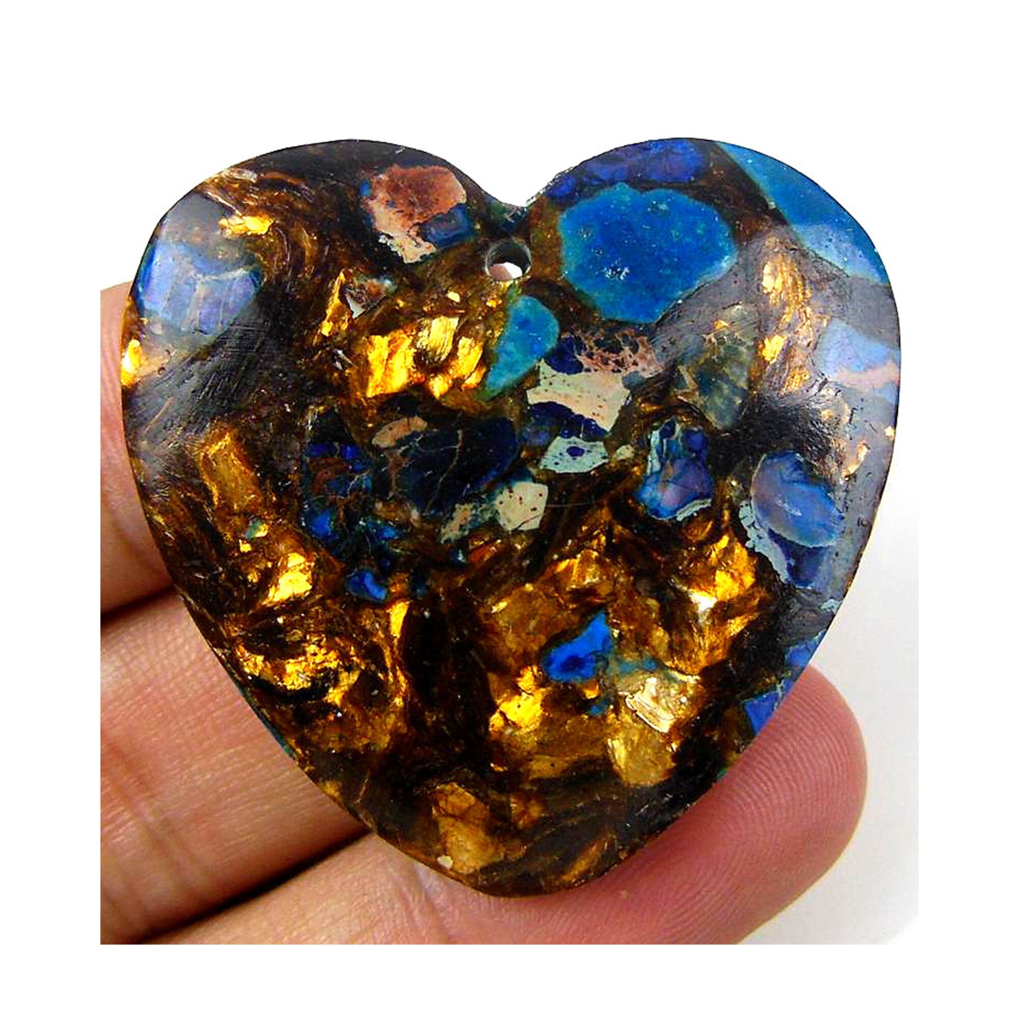 Blue Bronze Sea Sediment Jasper Bronzite Heart Gemstone Pendant Focal ...