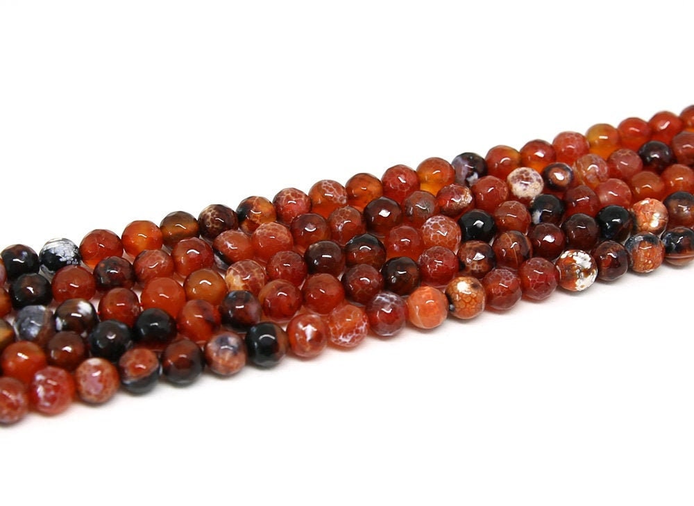 Fire Agate Beads | Red Brown | Faceted Round Natural Gemstone Beads ...