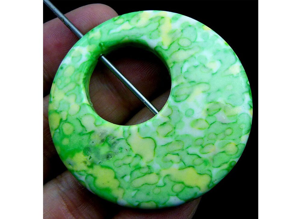 Unique Green Raindrop Stone Round Pendant Focal Bead 48x9mm