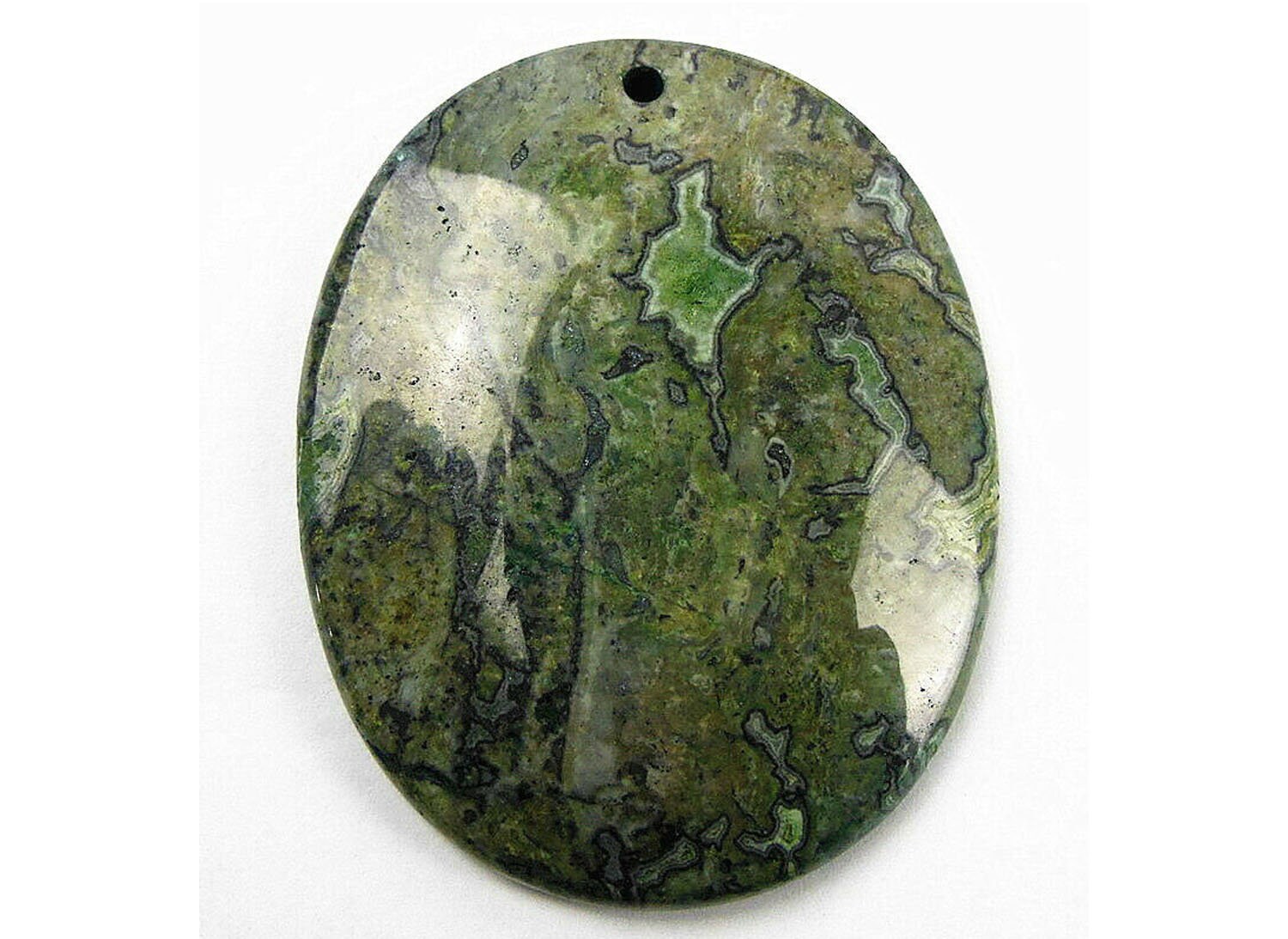 Green Ripple Stone Oval Pendant Focal Bead 49x39x7mm V32419