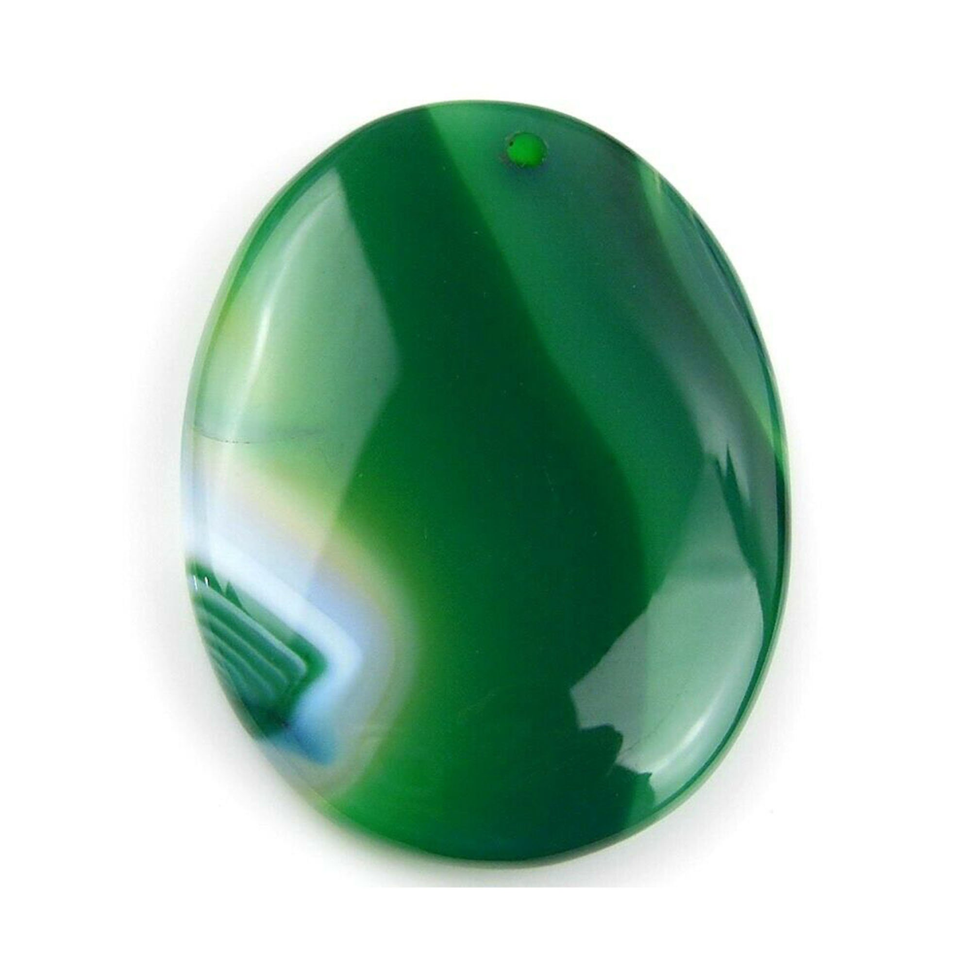 Natural Green White Stripes Agate Oval Gemstone Pendant Focal Bead ...