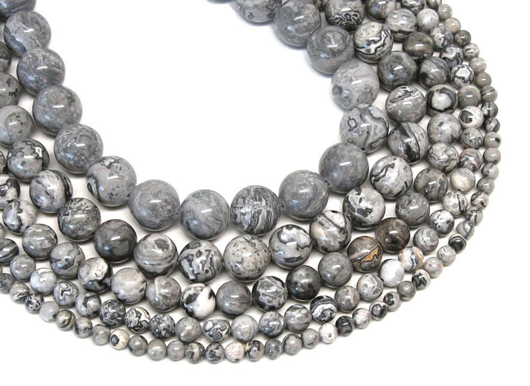 Gray Picasso Jasper Beads | Map Stone Beads | Round Natural Gemstone ...