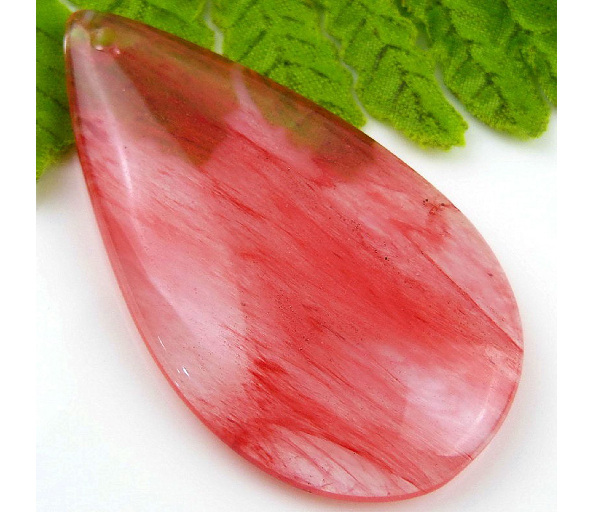 Red Cherry Quartz Teardrop Gemstone Pendant Focal Bead 59x32x6mm C15022