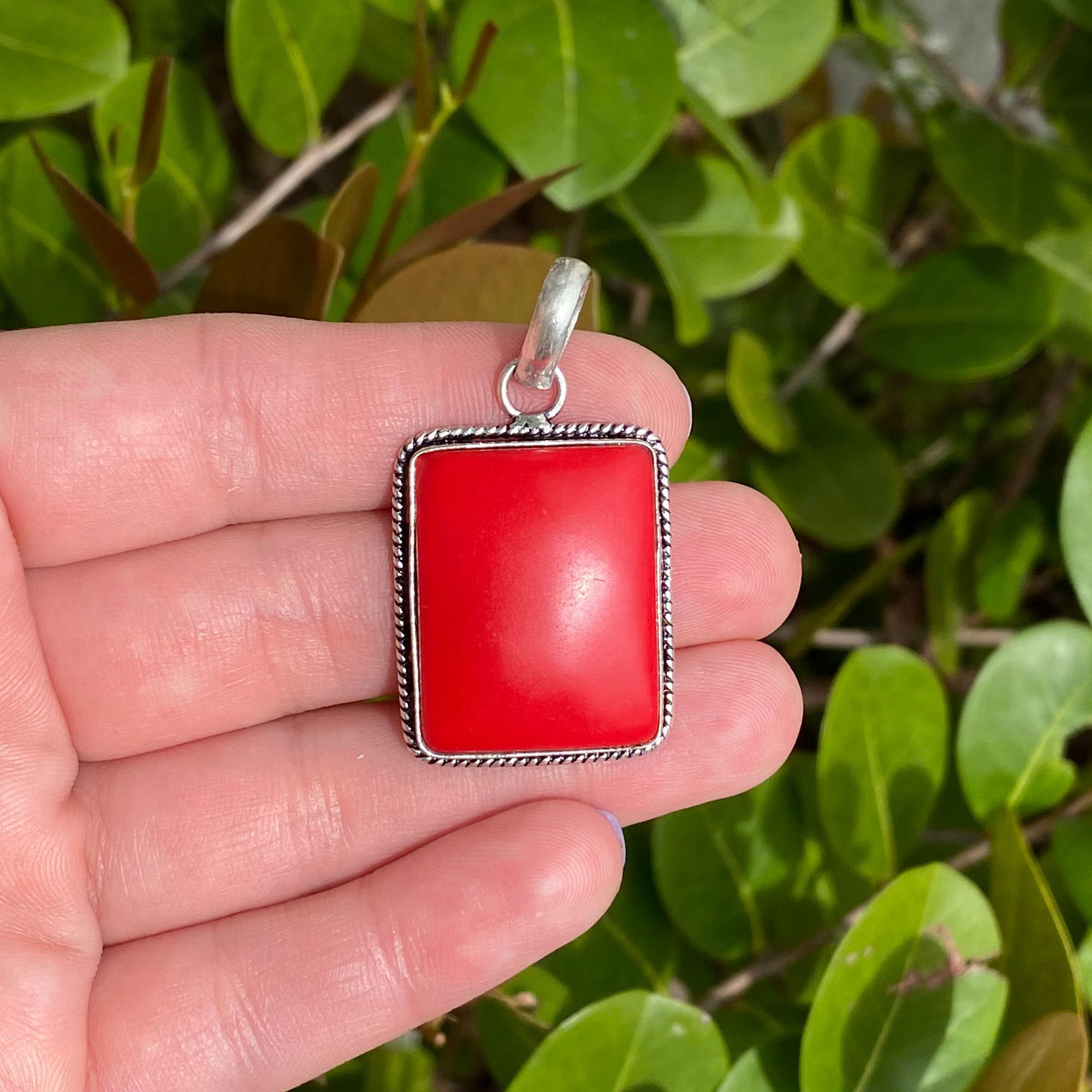 Natural Red Coral Pendant .925 Sterling Silver Gemstone Pendant Focal ...