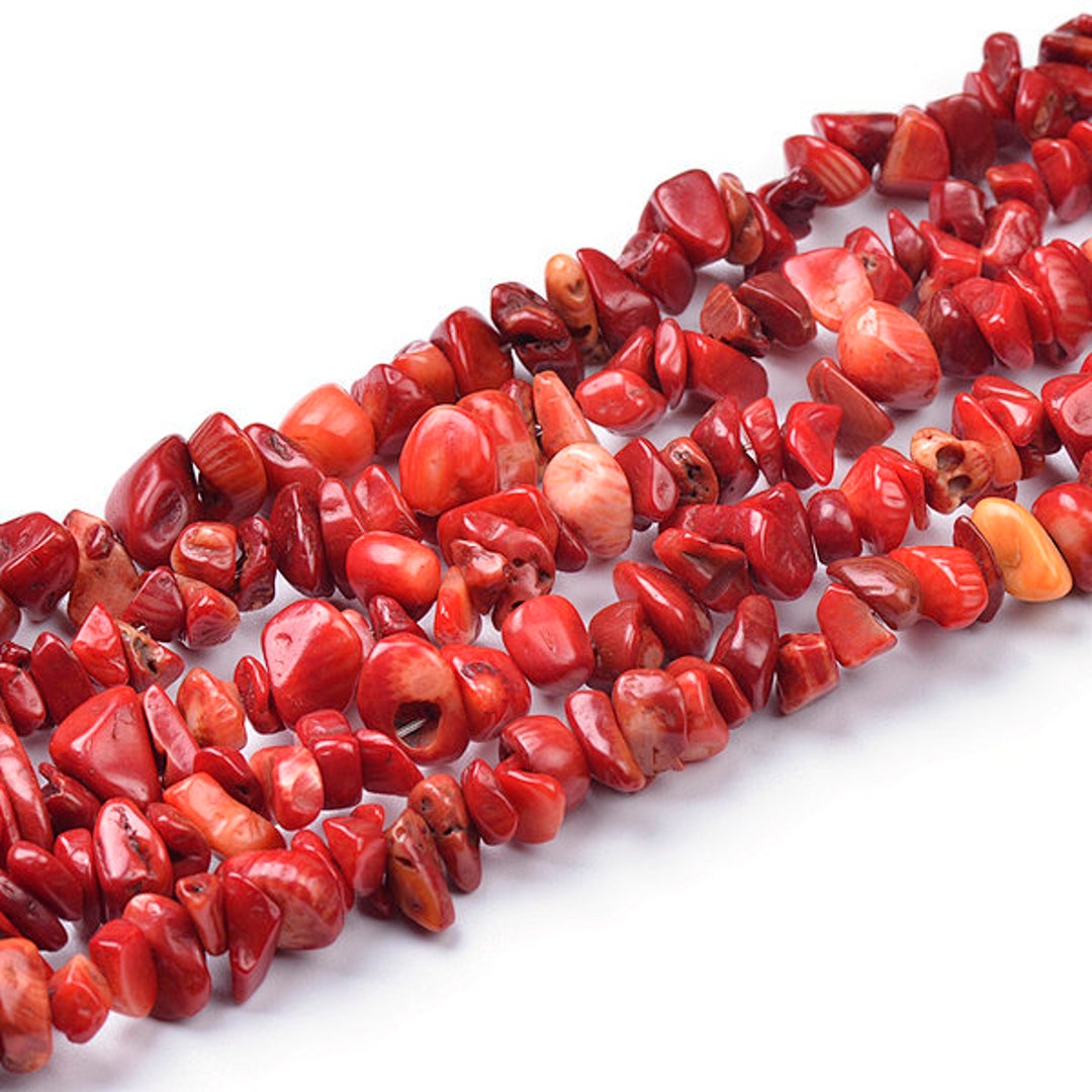 Natural Red Coral Gemstone Chips Beads | Sold by 32 Inch Strand | Size ...
