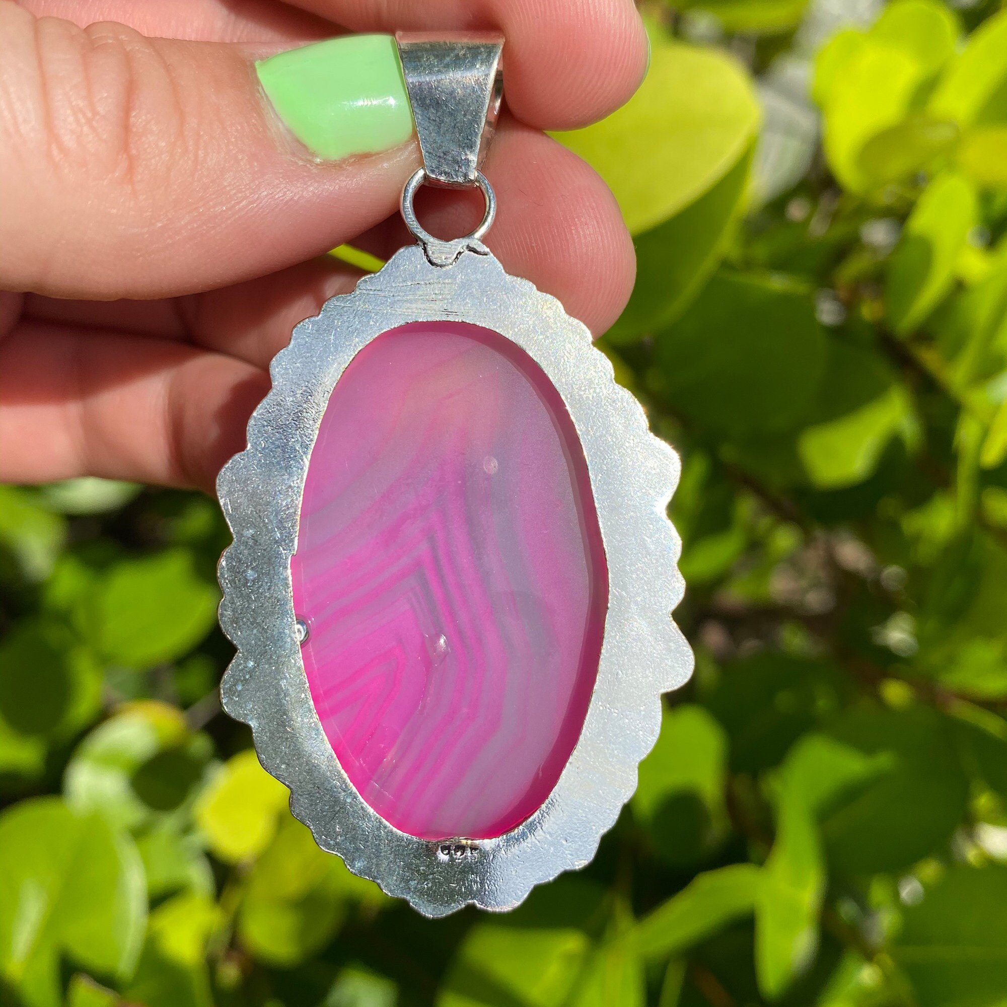 Natural Pink Agate Gemstone 925 Sterling Silver Pendant Focal Bead Size ...